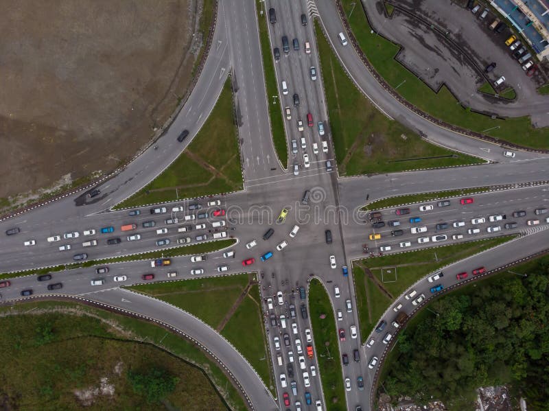 Aerial View of Busy Road Intersection Stock Photo - Image of hour ...