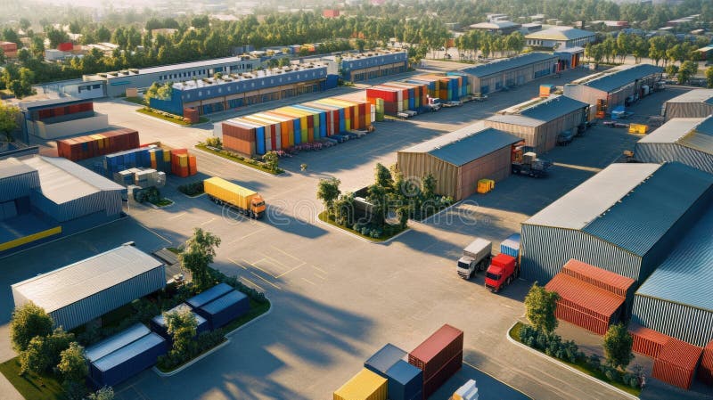 Aerial View of a Busy Shipping and Logistics Hub Stock Illustration ...