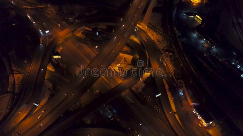 Vertical Top Down Aerial View of Traffic on Freeway Interchange at ...
