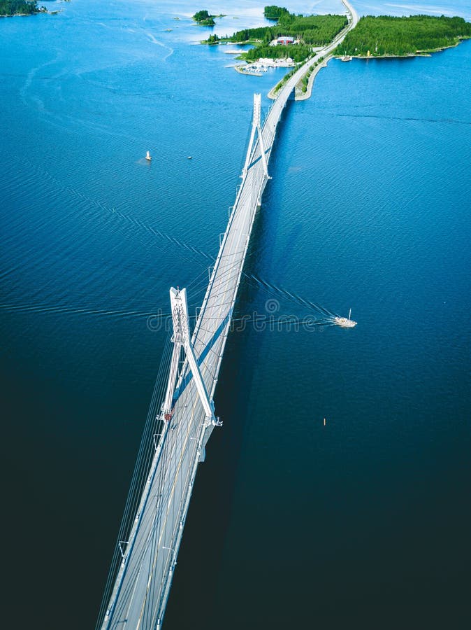 Aerial View of Cable-stayed Replot Bridge, Suspension Bridge in Finland ...