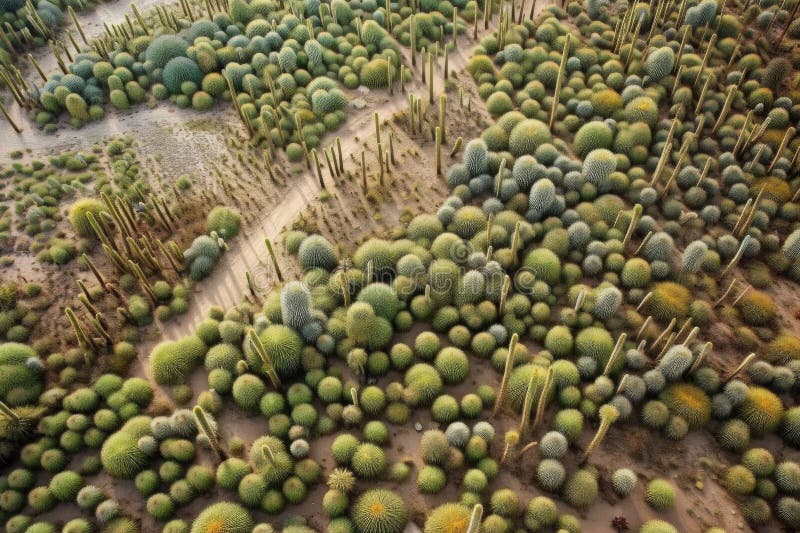 Aerial View of Cacti Patterns in Desert Landscape Stock Illustration ...