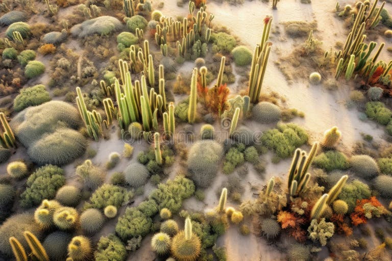 Aerial View of Cacti Patterns in Desert Landscape Stock Illustration ...