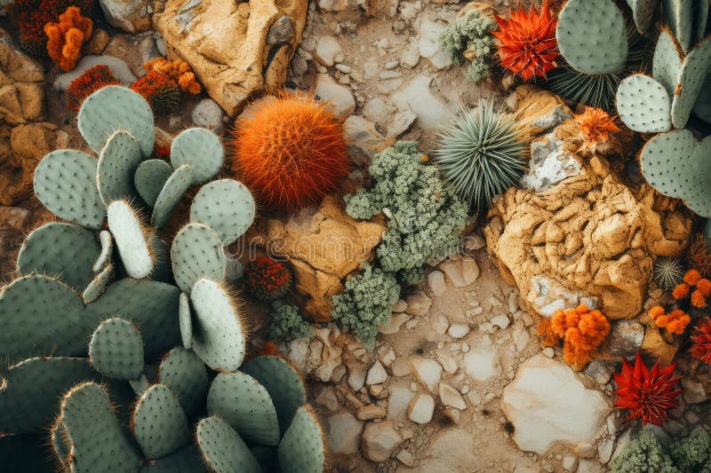 An Aerial View of Cactus Plants and Rocks Stock Illustration ...