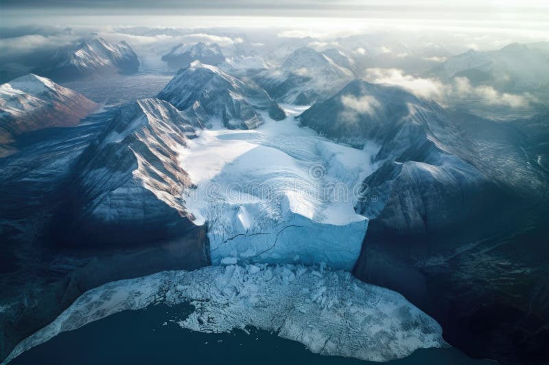 Aerial View of Calving Glacier and Surrounding Landscape Stock Photo ...