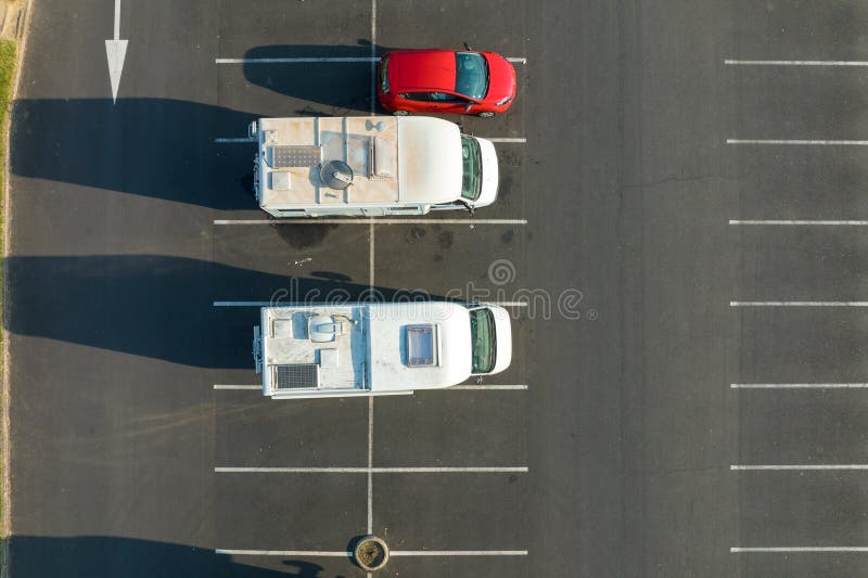 Aerial View of Camper Vans Parked on Parking Lot Stock Photo - Image of ...