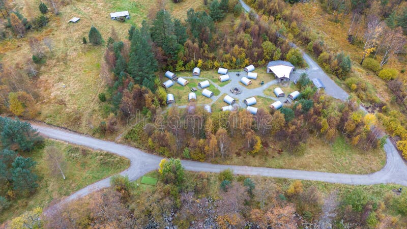 Aerial View of Campsite with Circular Tent Arrangement Stock Image ...