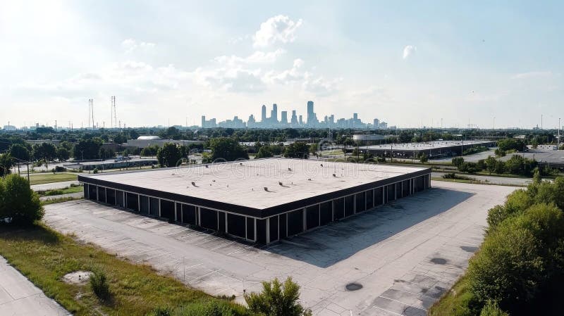 A Contemporary Building is Captured in an Aerial Shot, with a Cityscape ...