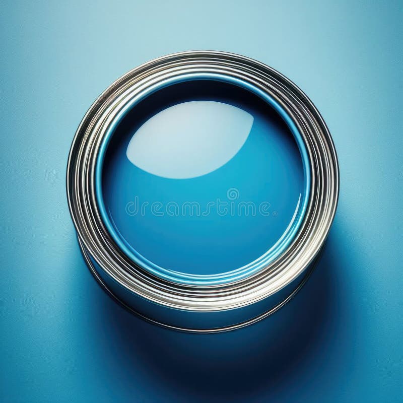 Ariel View of a Can of Blue Paint Against a Strong Blue Background ...