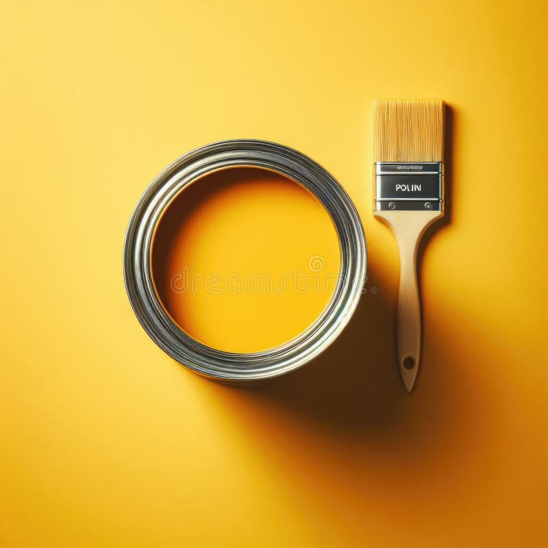 Ariel View of a Can of Yellow Paint Against a Strong Yellow Background ...