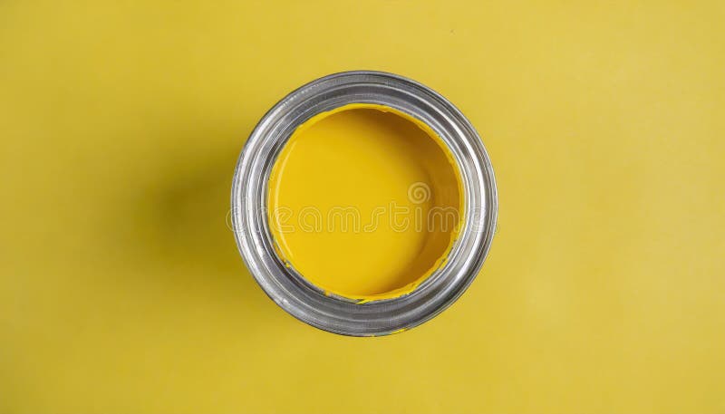 Ariel View of a Can of Yellow Paint Against a Strong Yellow Background ...