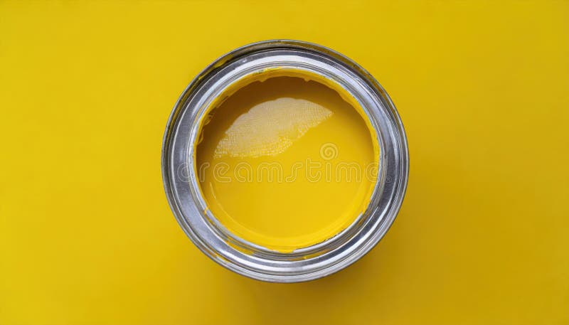 Ariel View of a Can of Yellow Paint Against a Strong Yellow Background ...