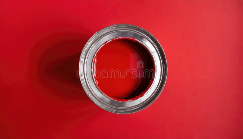 Ariel View of a Can of Red Paint Against a Strong Red Background Stock ...
