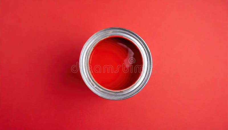 Ariel View of a Can of Red Paint Against a Strong Red Background Stock ...
