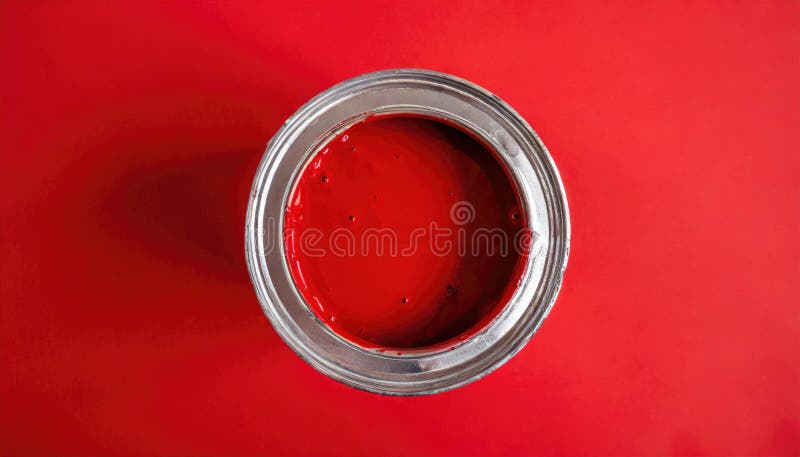 Ariel View of a Can of Red Paint Against a Strong Red Background Stock ...