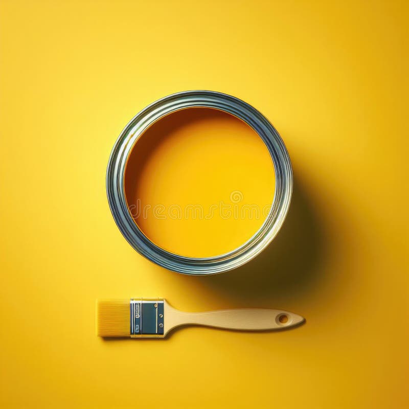 Ariel View of a Can of Yellow Paint Against a Strong Yellow Background ...