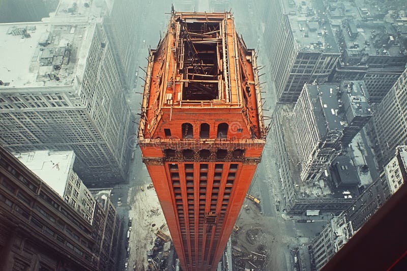 Construction of a High Rise Building Viewed from Above in 19th Century ...