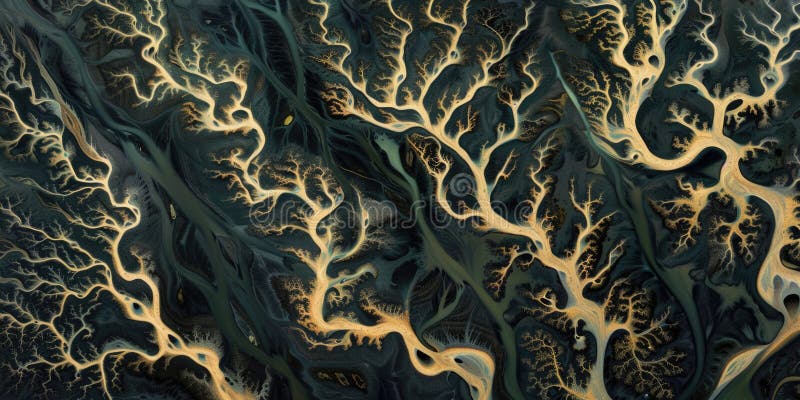 The Aerial View Captures a River Delta Displaying Intricate Patterns of ...