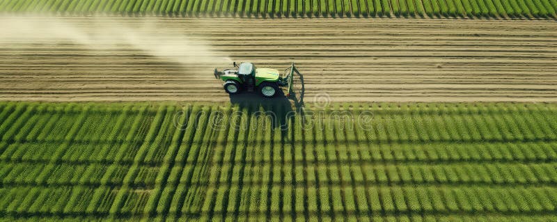 Aerial View Captures Tractor Fertilizing Green Field Stock Illustration ...