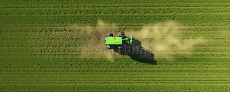 Aerial View Captures Tractor Fertilizing Green Field Stock Illustration ...