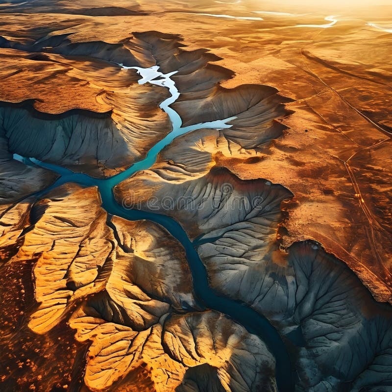 Aerial View Capturing the Abstract Geometric Patterns of a Dry Desert ...