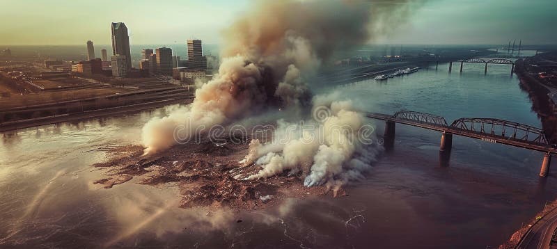 Aerial View Capturing the Dramatic Explosion of a Bridge in St. Louis ...