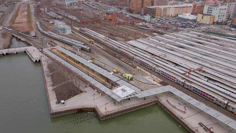 Aerial View Capturing Extensive Railway Infrastructure, Multiple Parked ...