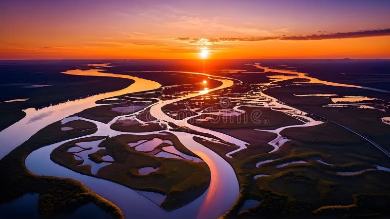 Aerial View Capturing the Geometric Patterns of a River Delta in ...