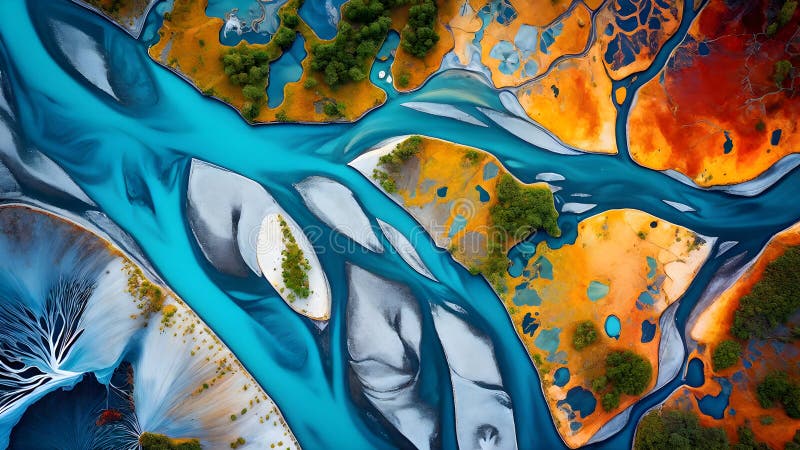 Aerial View Capturing the Geometric Patterns of a River Delta in ...