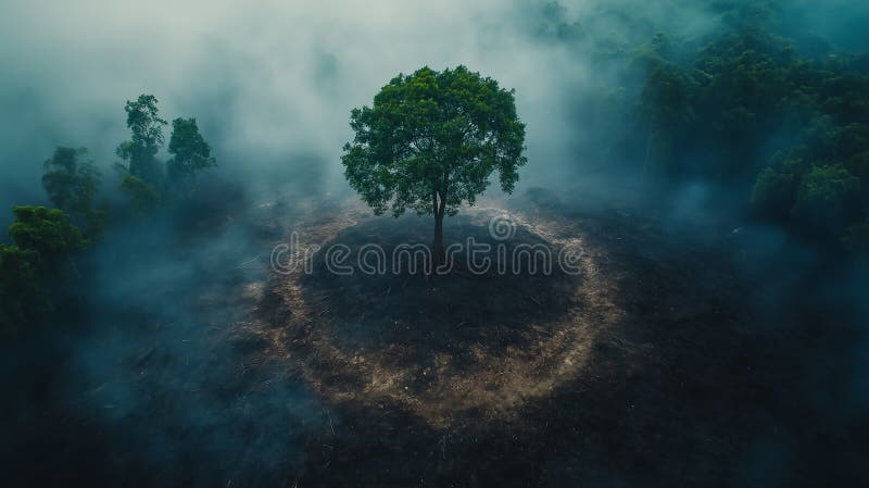 A Single Green Tree Stands Untouched in the Center of a Deforested and ...
