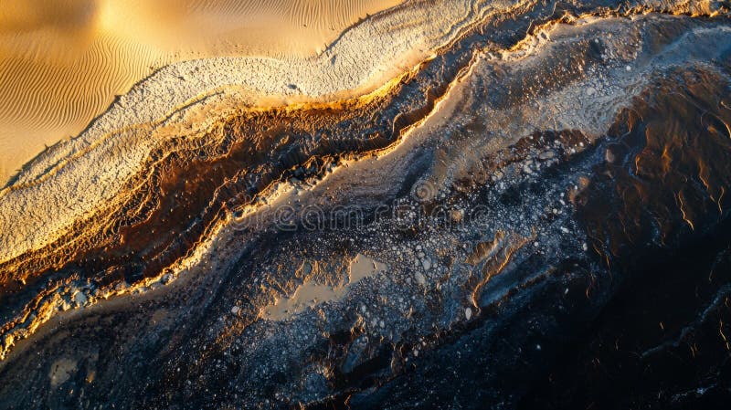 Aerial View Capturing the Stunning Intersection of a Sand Dune and ...