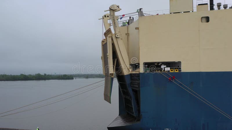 Aerial View of Car Carrying Ship Closing the Ramp Stock Footage - Video ...