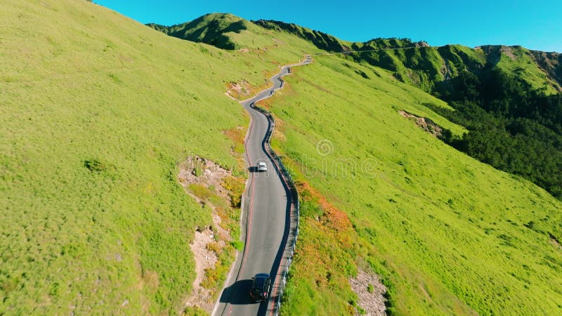 Aerial View Car Driving in Beautiful Mountain Road Stock Footage ...