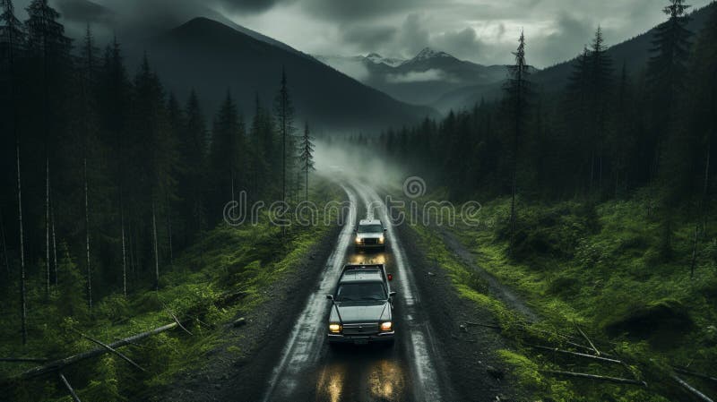 Aerial View of a Car Driving in the Forest Stock Photo - Image of ...