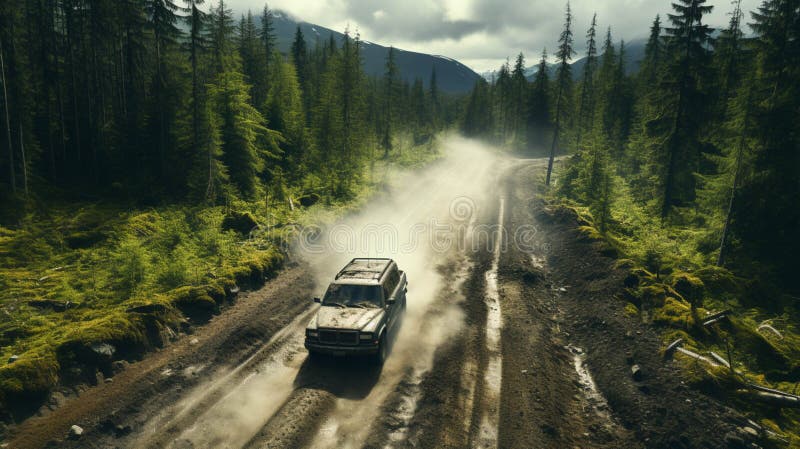 Aerial View of a Car Driving in the Forest Stock Image - Image of ...