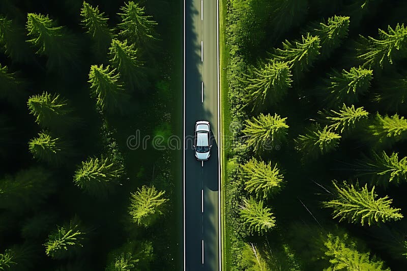 Aerial View of a Car Driving on the Road in the Forest Stock ...