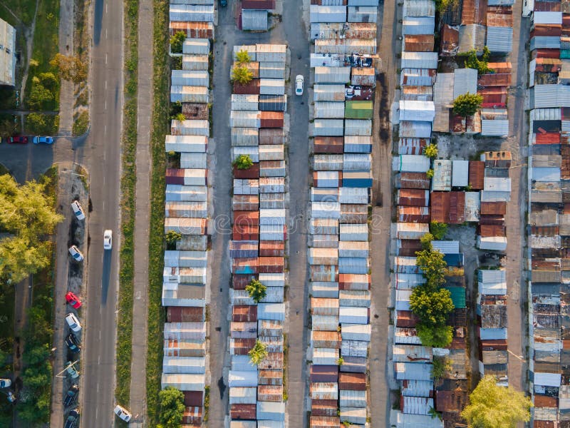 Aerial View of Car Garages in the City Stock Photo - Image of colorful ...