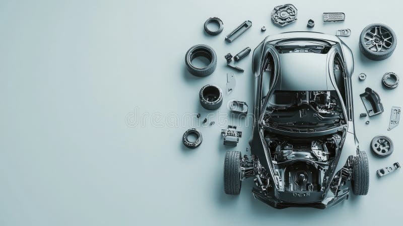 Top View of Car Disassembled into Individual Parts on Light Background ...