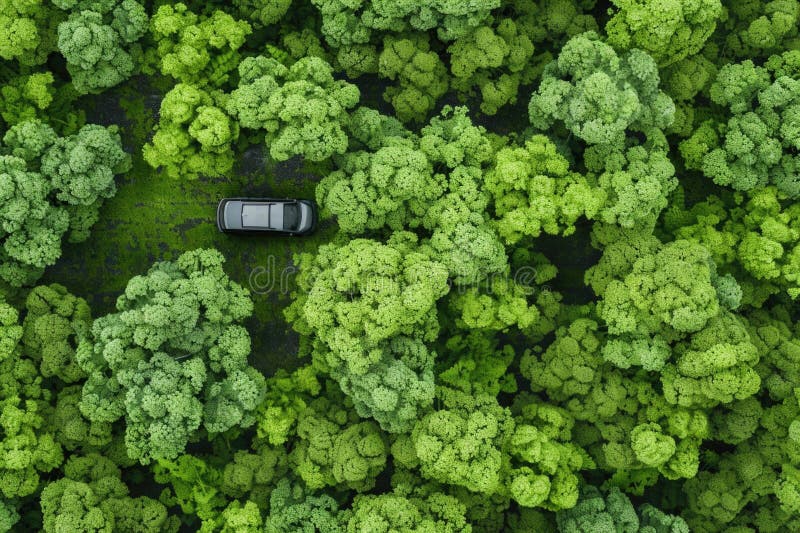 Aerial View of a Car in the Middle of a Forest. Ideal for ...