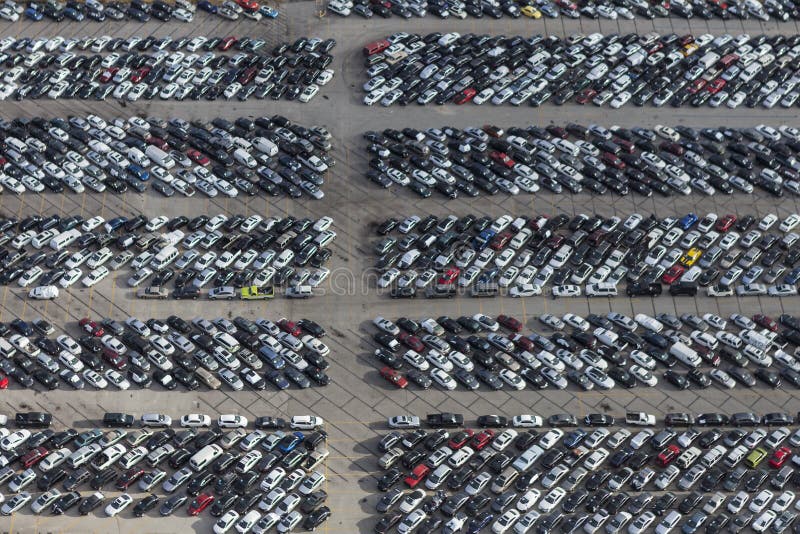 Aerial View Car Storage Lot Stock Photo - Image of transport, exporter ...