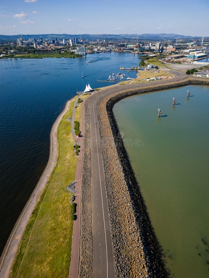 Aerial View of Cardiff Docks and Barrage on a Warm Summers Day Stock ...