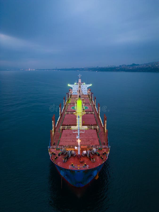 Aerial View Cargo Bulk Carrier Ship on the Sea at Night Stock Image ...
