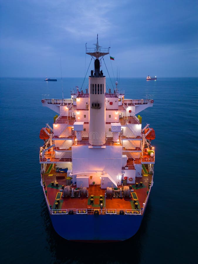 Aerial View Cargo Bulk Carrier Ship on the Sea at Night Stock Photo ...