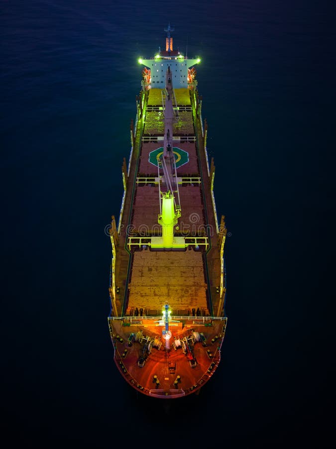 Aerial View Cargo Bulk Carrier Ship on the Sea at Night Stock Photo ...