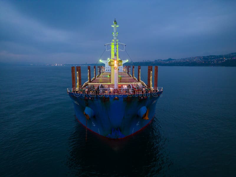 Aerial View Cargo Bulk Carrier Ship on the Sea at Night Stock Photo ...