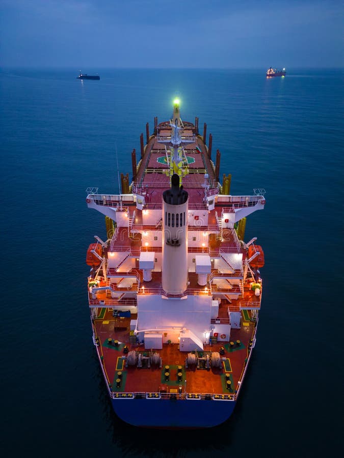 Aerial View Cargo Bulk Carrier Ship on the Sea at Night Stock Photo ...