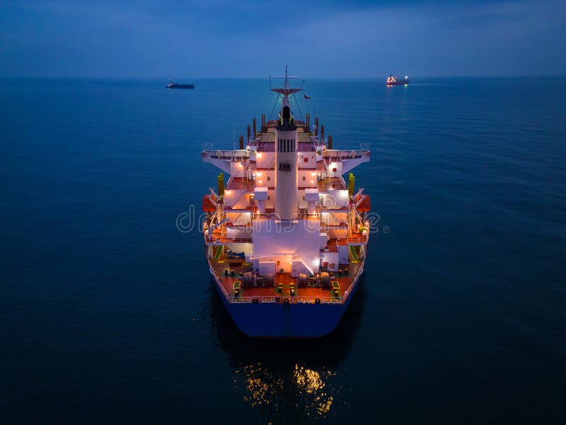 Aerial View Cargo Bulk Carrier Ship on the Sea at Night Stock Image ...
