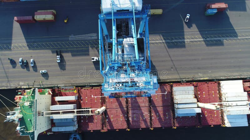 Aerial View of Cargo Container Ship Being Loaded Unloaded Stock Video ...