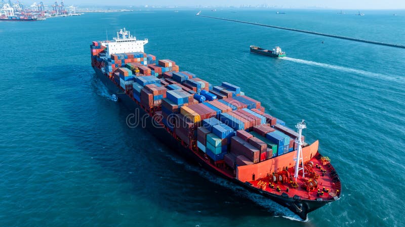 Aerial View Cargo Container Ship, Container Cargo Vessel Ship Carrying ...