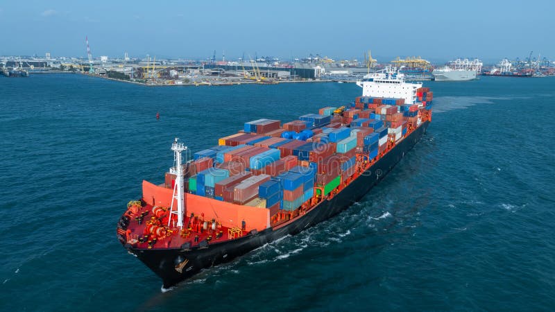 Aerial View Cargo Container Ship, Container Cargo Vessel Ship Carrying ...
