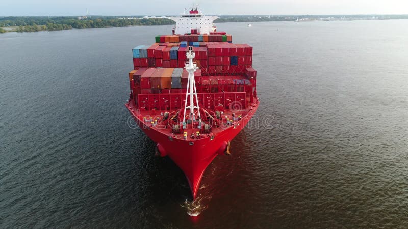 Aerial View Cargo Container Ship Moving through the Water Stock Footage ...